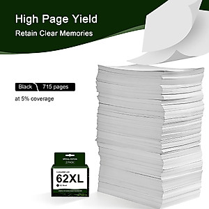 WISETA Remanufactured Ink Cartridge Replacement for HP 62XL 62 XL for Envy 5540 5640 5660 5663 7640 7644 7645 Officejet 5740 5741 8040 OfficeJet 200 250 Series Printer (2 Black)