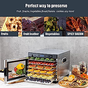 Electric Countertop Food Dehydrator Machine - 600-Watt Premium Multi-Tier Meat Beef Jerky Maker Fruit/Vegetable Dryer w/ 6 Stainless Steel Trays, Digital Timer, Temperature Control - NutriChef