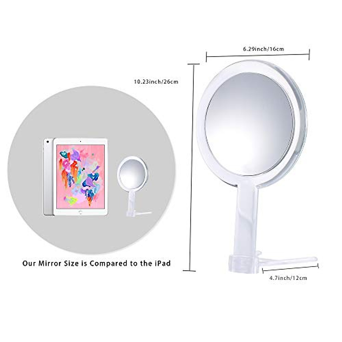 B Beauty Planet Handheld Mirror with Handle Double Sided, 1x/15x Magnifying Hand Mirror for Women, Hand Held Mirror with Adjustable Stand, 6"