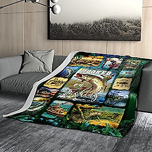 DZGlobal Bass Fish Theme Thick Flannel Blanket - Green Jungle Throw Blanket Home Decor Fishing Woolen Blanket Bed Sofa for All Season (60x50 Inches)