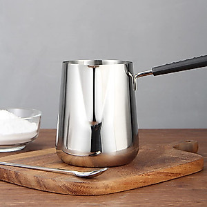 Elvaesther Milk Warmer Pot, Stainless Steel Milk Warmer Pot, Milk Pan with Scale Chocolate Butter Melting Pot Milk Frothing Pitcher with Lengthened Heat-insulated Handle 600ml