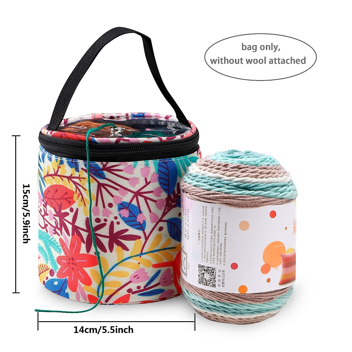 Qukou Yarn Storage Portable Bag,Yarn Bag,Knitting Crochet Bag, Small Size Knitting Projects Organizer for Yarns, Zipper Storage Bag, Maple leaves