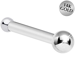 20 Gauge 1/4" Length 14k White Gold 1.5mm Ball Nose Bone Straight Nose Ring