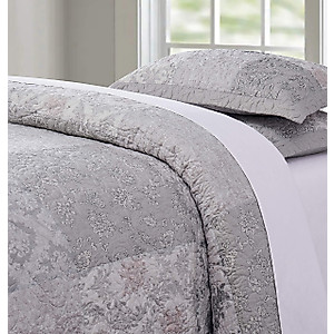 Cottage Classics Quilt Set Brigette Modern Floral Print, Full/Queen, Grey