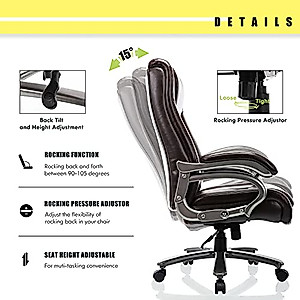 Big & Tall 400lb Office Chair - High Back Executive Computer Chair Heavy Duty Metal Base and Adjustable Tilt Angle Large Bonded Leather Desk Swivel Chair, Ergonomic Design for Lumbar Support (Brown)