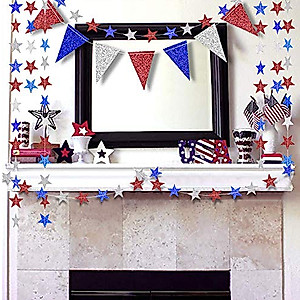 Decor365 Red Blue White/Silver Star Garland Triangle Pennant Banner Kit 4th/Fourth of July USA America Independent Day Celebration Decor Party Hanging Decoration for Bithday/Wedding/Home/Cavinal/Home