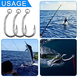 Tuna Fishing Hooks Ringed Live Bait Fishing Hook 10pcs Saltwater Big Game Hook for Tuna Circle hooks Stainless Steel Fishing Hook with Action Ring Catfish Hooks Giant Hook Shark Swordfish Tuna Catfish