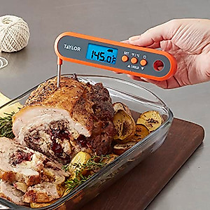 Taylor Digital Waterproof Food Meat and Candy Thermometer, with a Folding Probe, programmable presets, Backlit Display, andIncludes 2 AAA Batteries