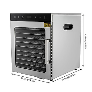 Xlsdlvcnxz 800W Commercial Food Dehydrator,10/12 Trays Stainless Steel Trays,Food Dehydrator Machine with Digital Temperature and Timer for Food and Jerky, Herbs, Veggies, Fruits (10-tray)