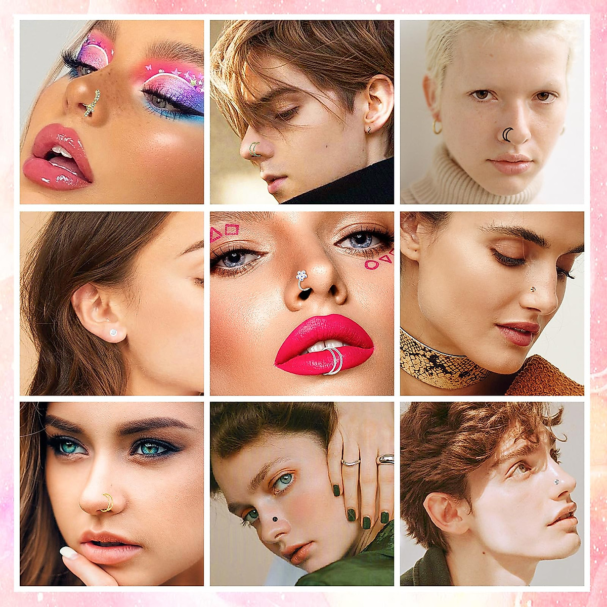 Kucheed 36PCS Nose Rings, 20G Surgical Steel Nose Rings Hoop L Shape Nose Studs Nose Screw Dangle Nose Ring Set,Cartilage Helix Earrings Hoop Nostril Septum Nose Body Piercing Jewelry for Women Men