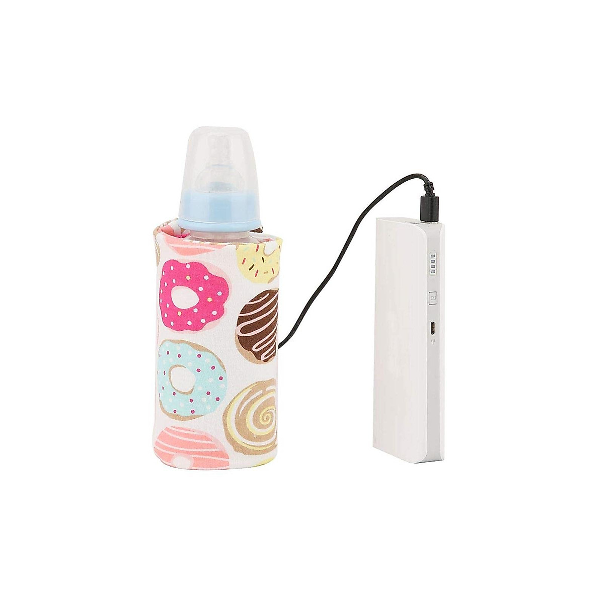 USB Baby Bottle Warmer Travel Bottle Warmer, On The Go Bottle Warmer USB Bottle Warmer Portable Bottle Warmer for Babie, Portable Milk Heater Cover(Donut Pattern)
