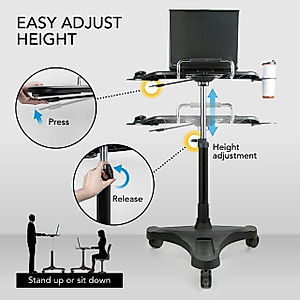 EHO Mobile Laptop Standing Desk Carts on Wheels, Pneumatic, Height Adjustable Rolling Stand, Sit to Stand Computer Cart, Classics XL Workstation for Home, Office, Medical and School Classroom