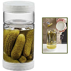 LANDNEOO 1 Pack 36oz Glass Pickle Jar with Strainer Flip, Airtight Olive or Kimchi Hourglass Container, Pickle Flip Holder Separate Food from Pickle Juice，White