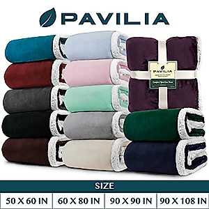 PAVILIA Plush Sherpa Fleece Throw Blanket Light Blue | Soft, Warm, Fuzzy Baby Blue Throw for Couch Sofa | Solid Reversible Cozy Microfiber Fluffy Blanket, 50x60