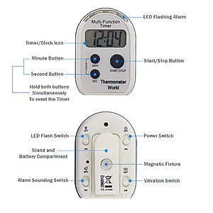 Visual Timer Multi Function with Vibrating Audible and Flashing Alarm - Countdown Timer Ideal for The Visually and Hearing Impaired