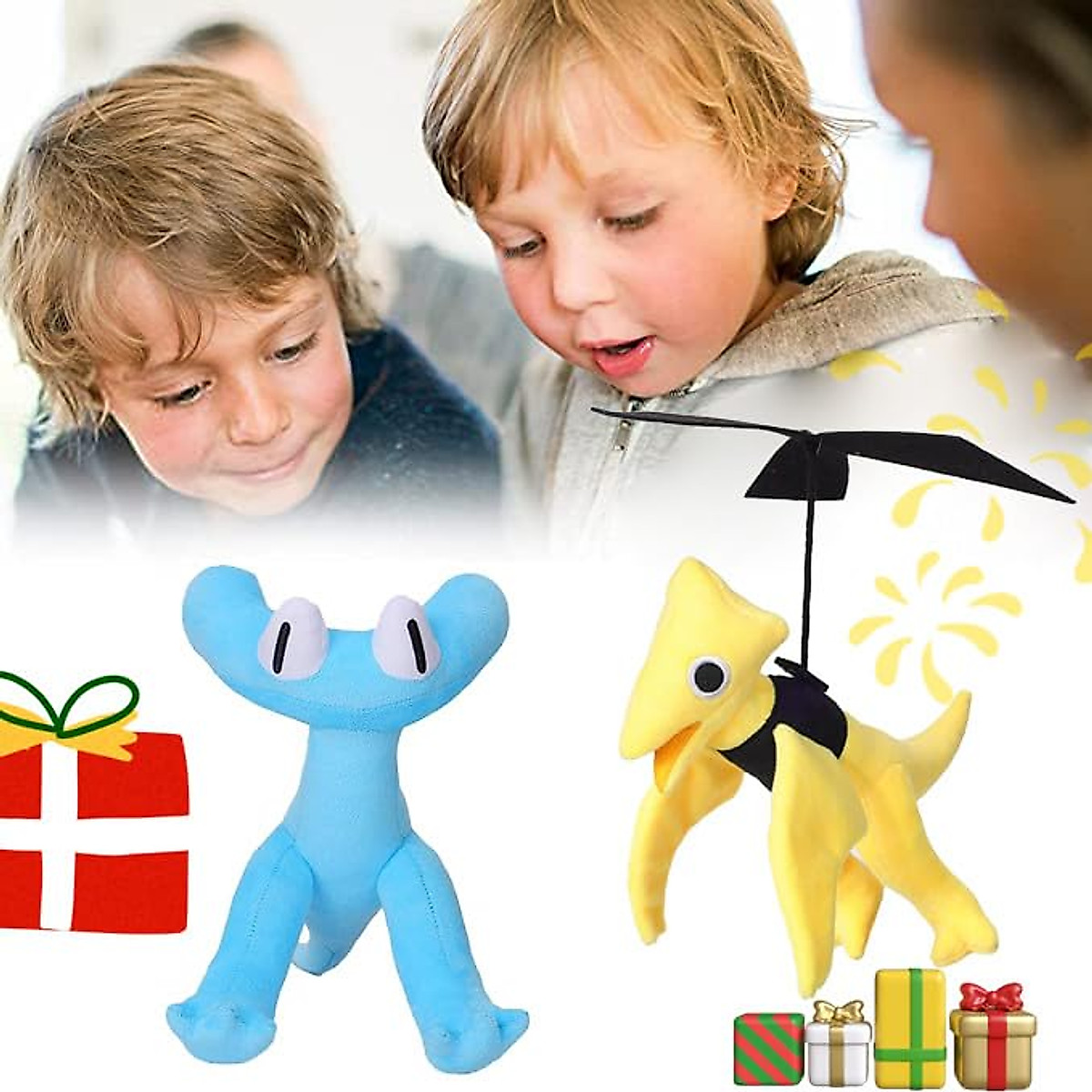 Lesome Rainbow Friends Plush Cyan Plush, Lookies Plush Yellow Rainbow Friends Chapter 2 Great Choice for Graduation Gift Children's Day Gift Doors Plush Party Favors (A-Cyan+Yellow)