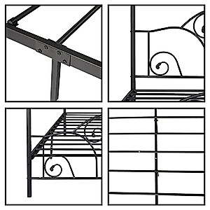 ZIRUWU Metal Four Post Canopy Bed Frame Queen Size with Headboard and Footboard,No Box Spring Needed,Black