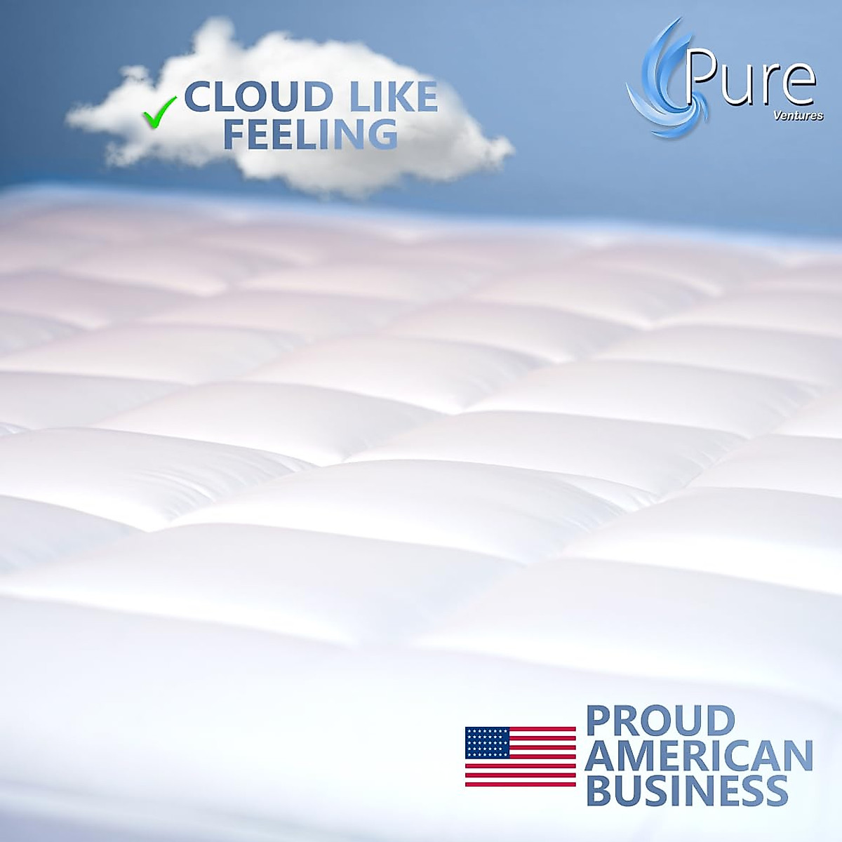 Pure Brands Queen Mattress Topper and Pad Cover Extra Thick Luxury Down Alternative Pillow Top Cooling Bed Topper Ultra Plush and Hypoallergenic Mattress Protector 18 Inch Deep Pocket