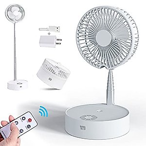 Portable Desk Fan，Rechargeable Oscillating Telescopic Floor Fan Small USB Stand Fan with Humidification 3 Speed Adjustable Wind for Personal Bedroom Office Outdoor Camping-White