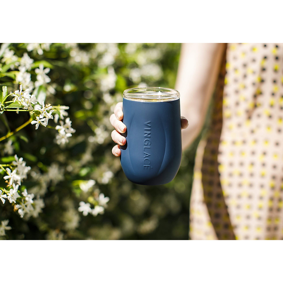 Vinglacé Wine Bottle Chiller Gift Set- Portable Stainless Steel Wine Cooler with 2 Stemless Wine Glasses, Navy