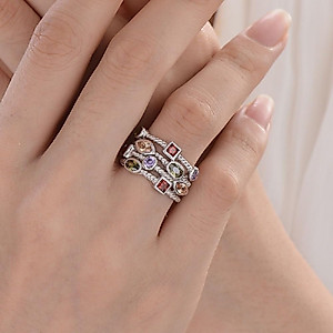 ZJQZBSS 925 Sterling Silver Shiny Full Diamond Cross Ring Colorful Geometric Gem Ring Cubic Zirconia Ring CZ Diamond Multi-Row Ring Eternal Engagement Wedding Ring Women's Jewelry Gift (Size 10)