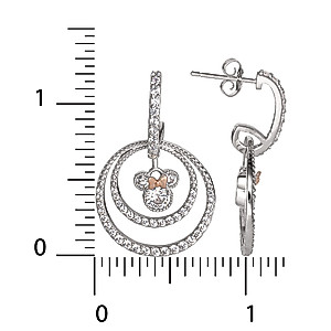 Disney Minnie Mouse Jewelry, Double Hoop Cubic Zirconia Dangle Earrings, Two Tone, Sterling Silver