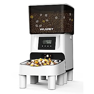 WUIPET Elevated Automatic Cat Feeders - 17 Cups Auto Pet Dry Food Dispenser for Cats and Dogs - Raised Programmable Timed Cat Feeder with Voice Recorder - 4 Meals Per Day and Portion Control