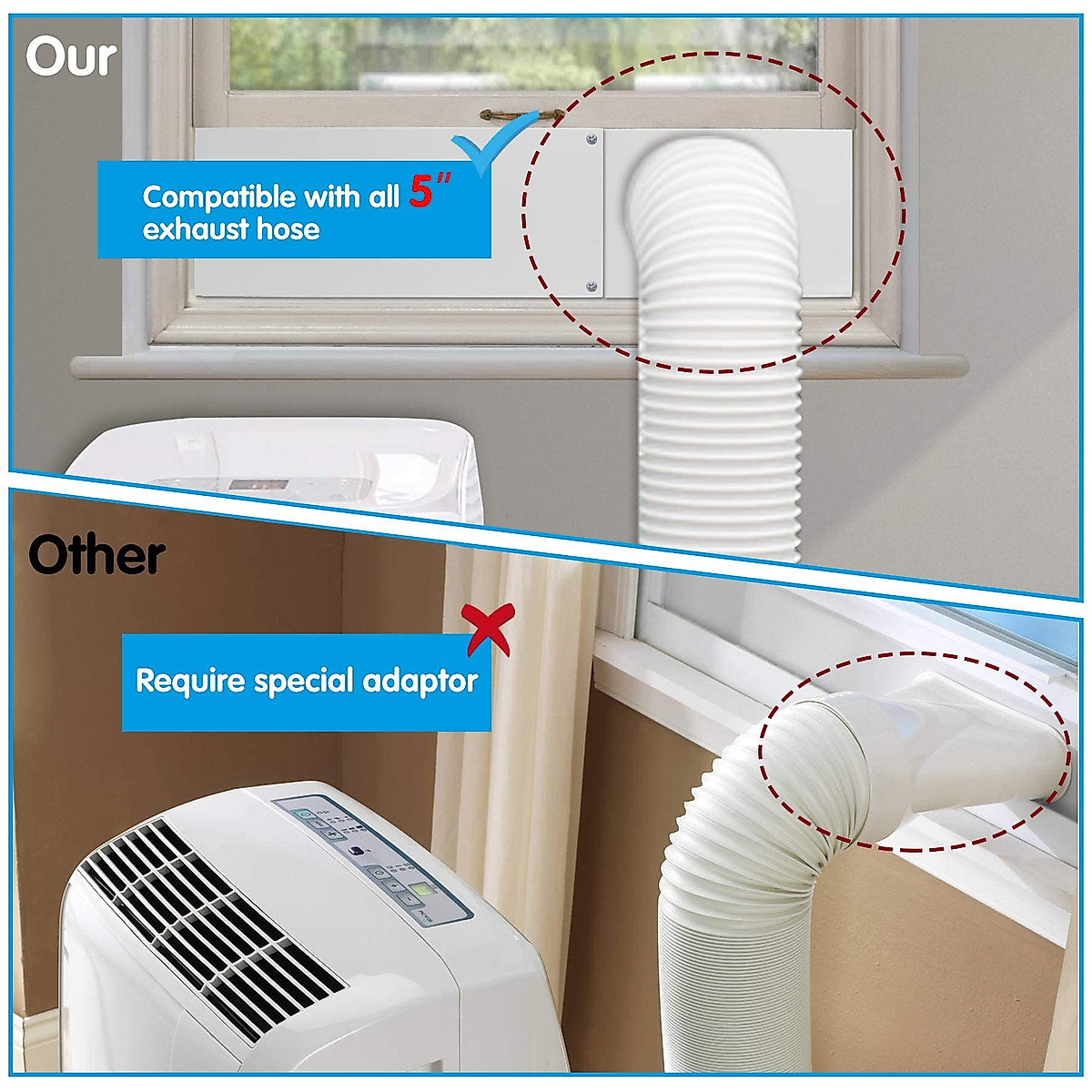 Air Jade Portable Air Conditioner Window Kit, Universal Fit AC Exhaust Hose of 5" Diameter, Sliding Window Vent Kit with Foam Seal Strip, Adjustable AC Window Kit for Mobile Air Conditioner