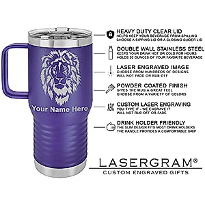 LaserGram 20oz Vacuum Insulated Travel Mug with Handle, Horse Head 1, Personalized Engraving Included (Dark Purple)