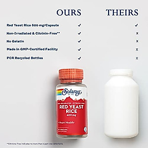 SOLARAY Red Yeast Rice, Healthy Heart & Cardiovascular Support, Non-Irradiated & Citrinin-Free, 60 Day Money-Back Guarantee, 90 Servings, 90 VegCaps