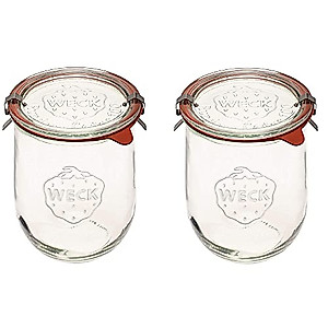 Weck Tulip Jars 1 Liter - Large Sour Dough Starter Jars with Wide Mouth - Suitable for Canning and Storage - 2 with Glass Lids