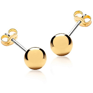 LIFETIME JEWELRY 6mm Stud Earrings 24k Gold Plated with Hypoallergenic Surgical Steel Posts - Safe for Sensitive Ears - Women or Men (Gold)