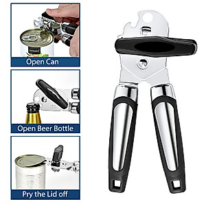 Elyum Can Opener, 3 in 1 Can Opener Manual Anti-Slip Grip Can Opener Smooth Edge, Heavy Duty Can Openers for Seniors with Arthritis, Young People, Black