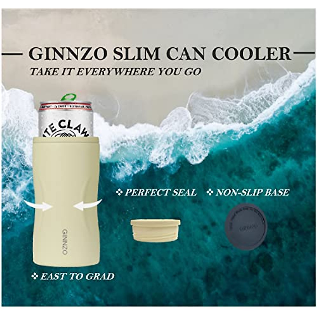 Ginnzo Slim Can Cooler - Double Walled Stainless Steel CanKoozie | 12 Oz Insulated Drink Holder for Tall Skinny Hard Seltzer/Beer/Soda/Energy Drinks (Sunlight)