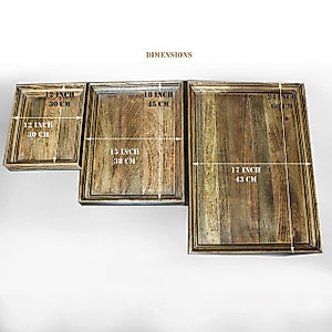 SAVON Extra Large Serving Tray Wooden Tea Coffee Breakfast 24 x 17 inches Set of 3 (Natural Wood)