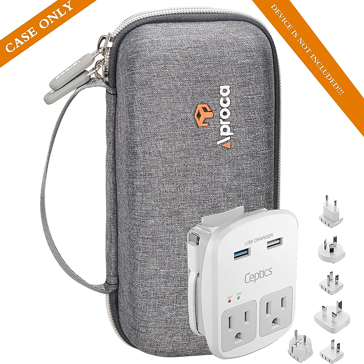Aproca Grey Hard Travel Storage Protective Case, for Ceptics World Travel Adapter Kit