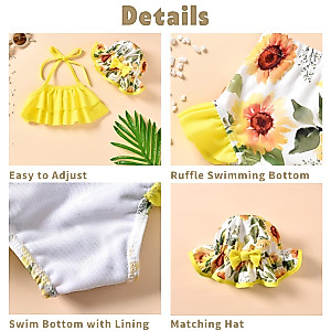 Infant Baby Girls Swimsuit Floral Bikini Sunflower Two Pieces Bathing Suit Swimwear Summer Beach Wear Set Yellow 0-6 Months
