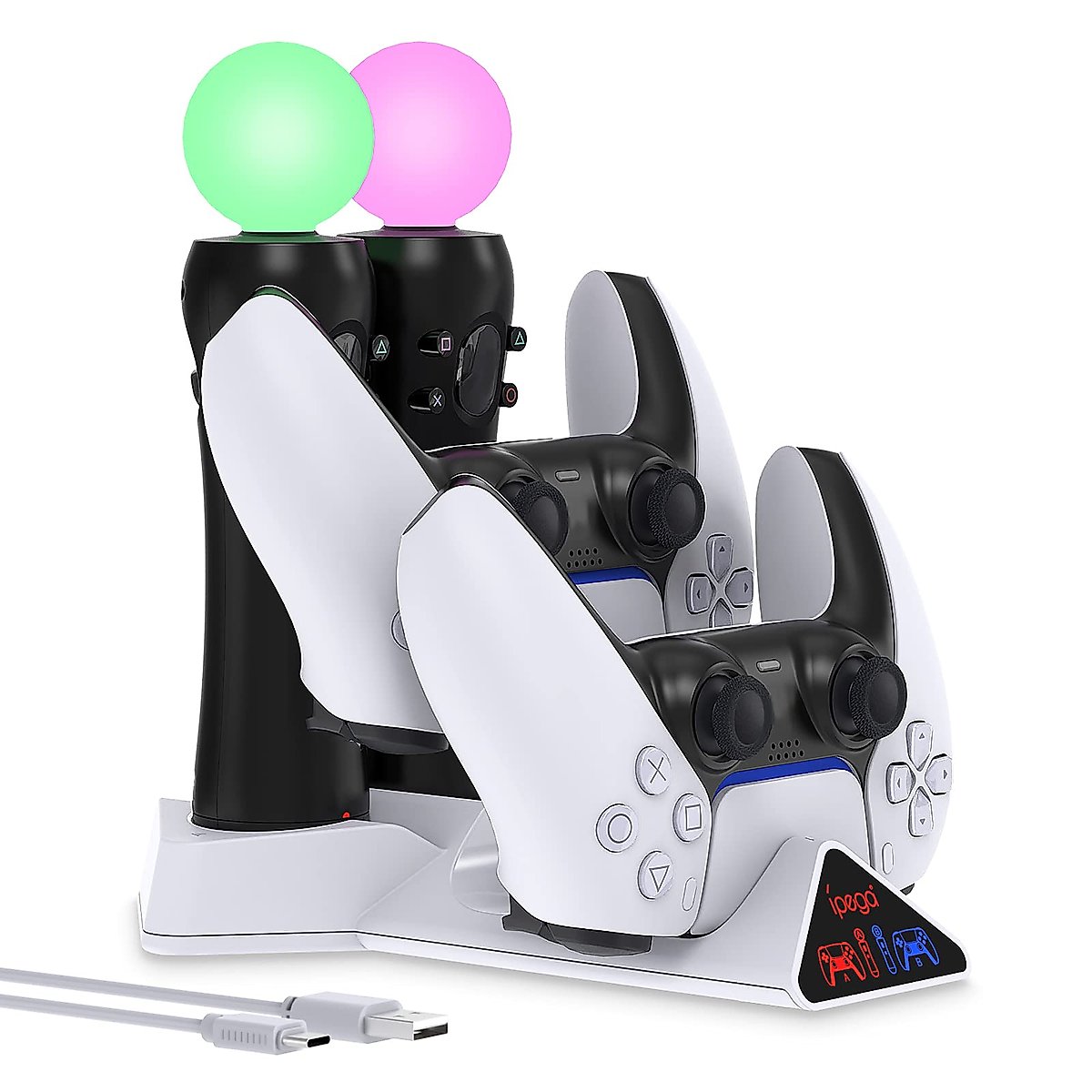 Charger Station for PS Move Motion and for PS5 Controller, 4 in 1 Charger Dock Stand USB Fast Charging Station with LED Indicator for PS Move Controller and for DualSense Controller