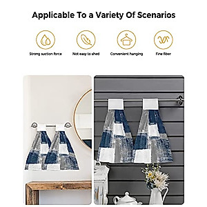 Hand Tie Towel Set of 2,Blue White Gray Oil Painting Hanging Kitchen Towels with Loop, Absorbent Tea Bar Dish Towel Fast Drying Towels for Bathroom,Geometric Gradient Abstract Art