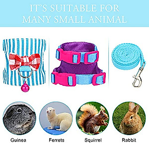 4 Pieces Small Pet Harness Vest and Leash Set with Cute Bowknot and Safe Bell Decor Chest Strap Harness for Outdoor Walking Rabbit Ferret Guinea Pig Bunny Hamster Puppy Kitten (Small)