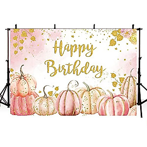 MEHOFOND Pumpkin Birthday Party Decorations Backdrop Gold Pink Pumpkin Girl Birthday Party Decor Supplies Photography Background Banner Dessert Table Photo Booth Studio 10x7ft