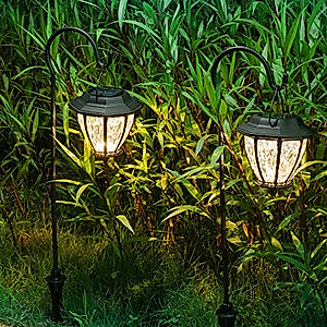 Viewsun Upgrade Hanging Solar Lights, 34 Inch Warm White Shepherd Hook Lights Waterproof Outdoor Decorative Solar Lantern Lights for Garden Decor, Pathway, Front Porch, 2 Pack