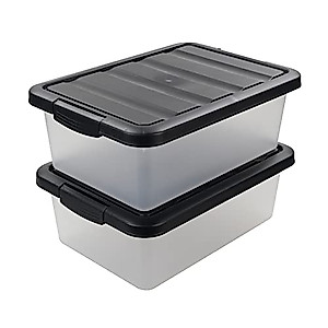 Teyyvn 14 L Clear Storage Box, 2-Pack Plastic Storage Bin with Black Lid