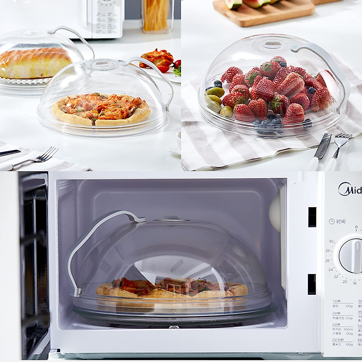 Set of 2 Microwave Splatter Cover, Deep Microwave Cover for Food, Large Microwave Plate Cover with Handle Steam Vents Keeps Microwave Oven Clean BPA Free Transparent Cover