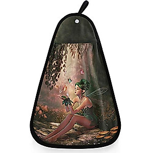visesunny Fairy Girl with Wing and Butterfly Hand Towel for Kitchen Bathroom Decor Soft Absorbent Cotton Dish Towel with Hanging Loop Botton Cleaning and Drying Washcloth