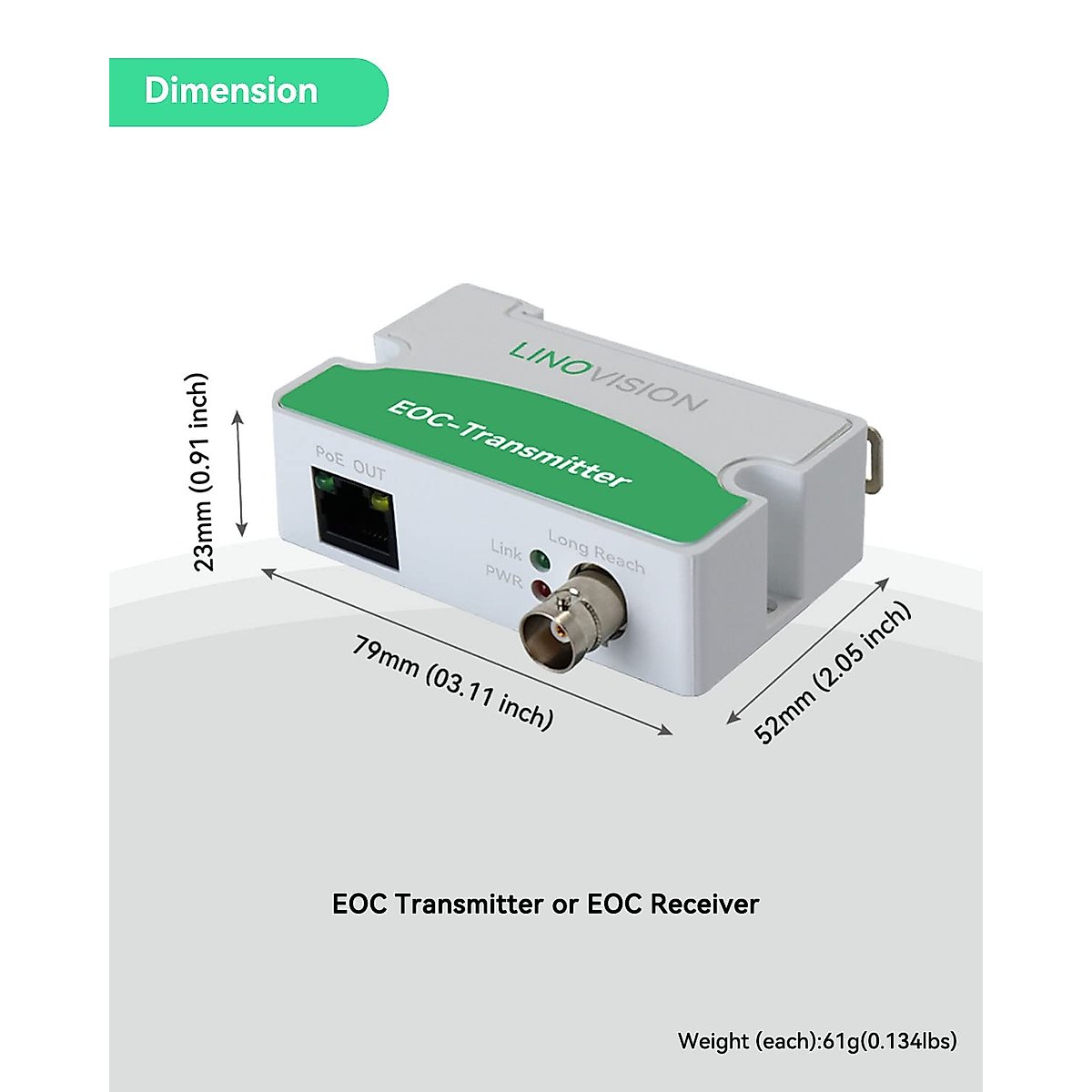 【Upgraded】LINOVISION POE Over Coax EOC Converter IP Over Coax Max 3000ft Power and Data Transmission Over Regular RG59 Coaxial Cable for Upgrading Analog Surveillance System to IP Surveillance System