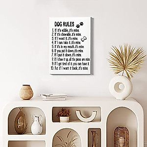 HIWX Funny Quote Dog Rules Framed Canvas Painting Wall Art Decor, Dog Lover Sayings Wall Art Artwork Home Decoration For Living Room Bedroom Bathroom 11x14 Inch
