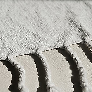 Soft Textured Lightweight Chenille Throw Blanket with Fringe for Travel Bed Sofa and Couch, Light Grey 50 x 60 Inches