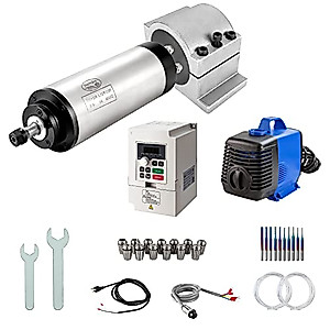 CNC Spindle Motor kits, 110V 1.5KW 1500W 80mm Water Cooled Spindle Motor CNC Spindle CNC Motor + 110V 1.5KW VFD + ER11 Collet set + Aviation Wire +Power wire+ Drill Bits For CNC Router Machine