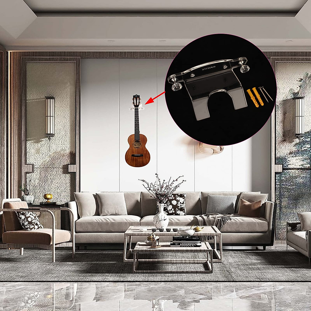WANLIAN Guitar wall mount acrylic,acrylic wall mount guitar hanger,for Ukulele Guitar Wall Display and Storage (transparent)